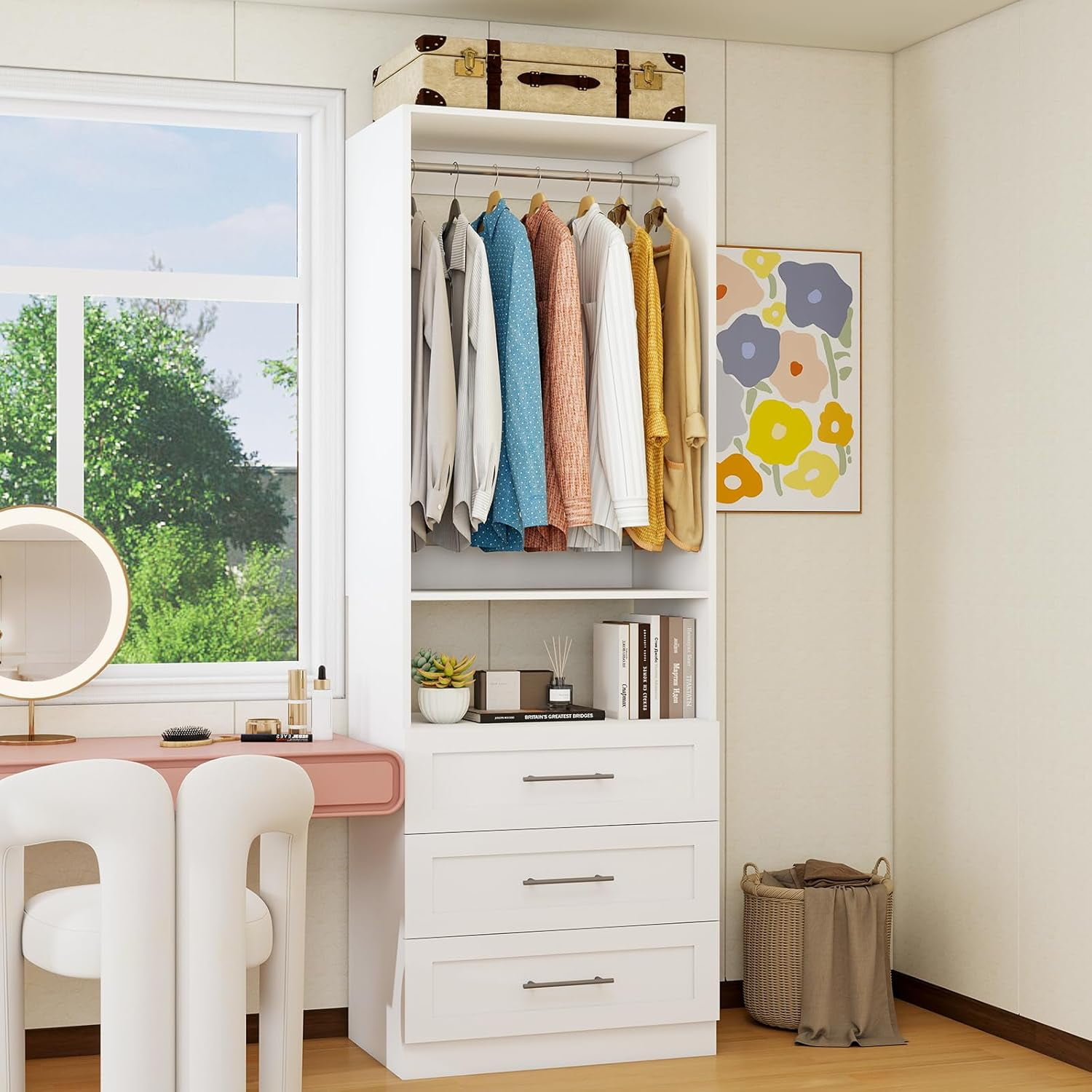 Closet System with Wooden Drawers, 2FT Closet Organize System with 3 ...