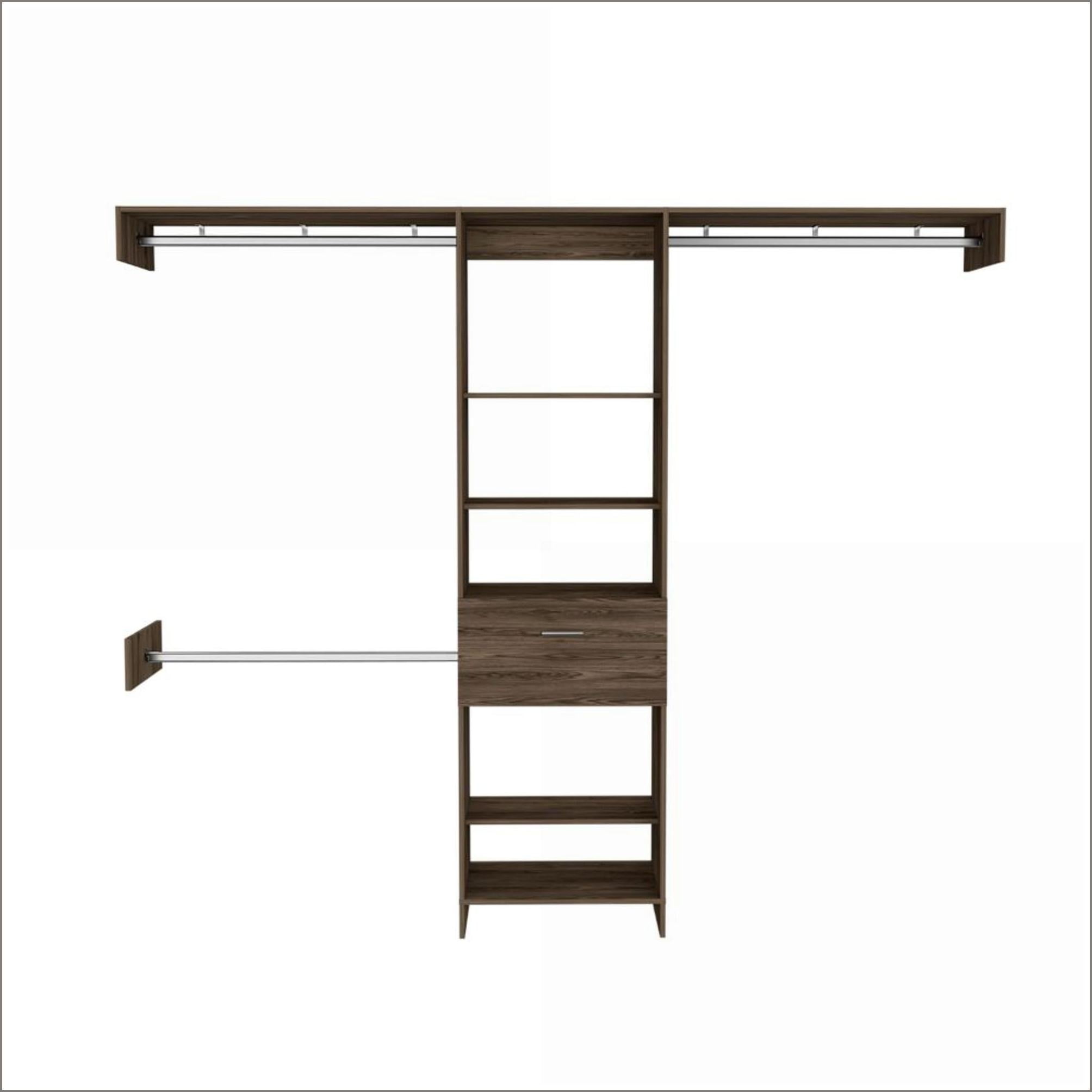 Closet Systems, 99.7'' Dark Walnut with Drawer, Rods, Shelves | Walnut ...