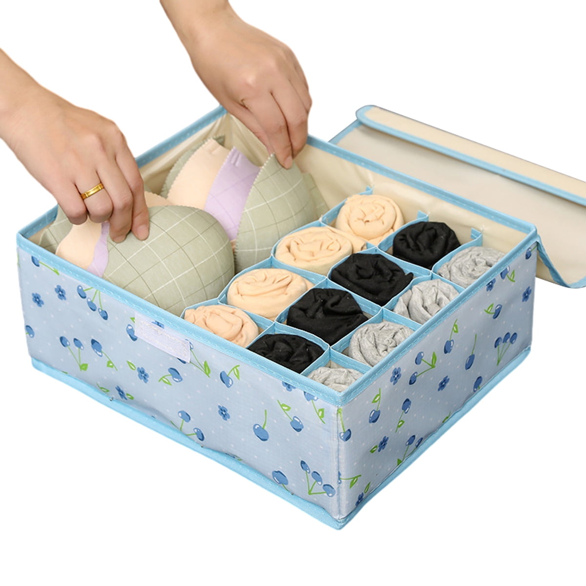 Closet Underwear Organizer Storage Box with Lid, 13 Cell Collapsible ...