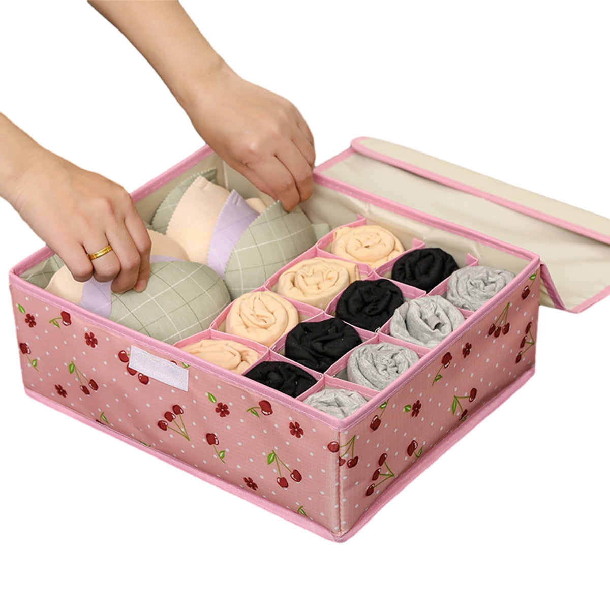 Closet Underwear Organizer Storage Box with Lid, 13 Cell Collapsible ...