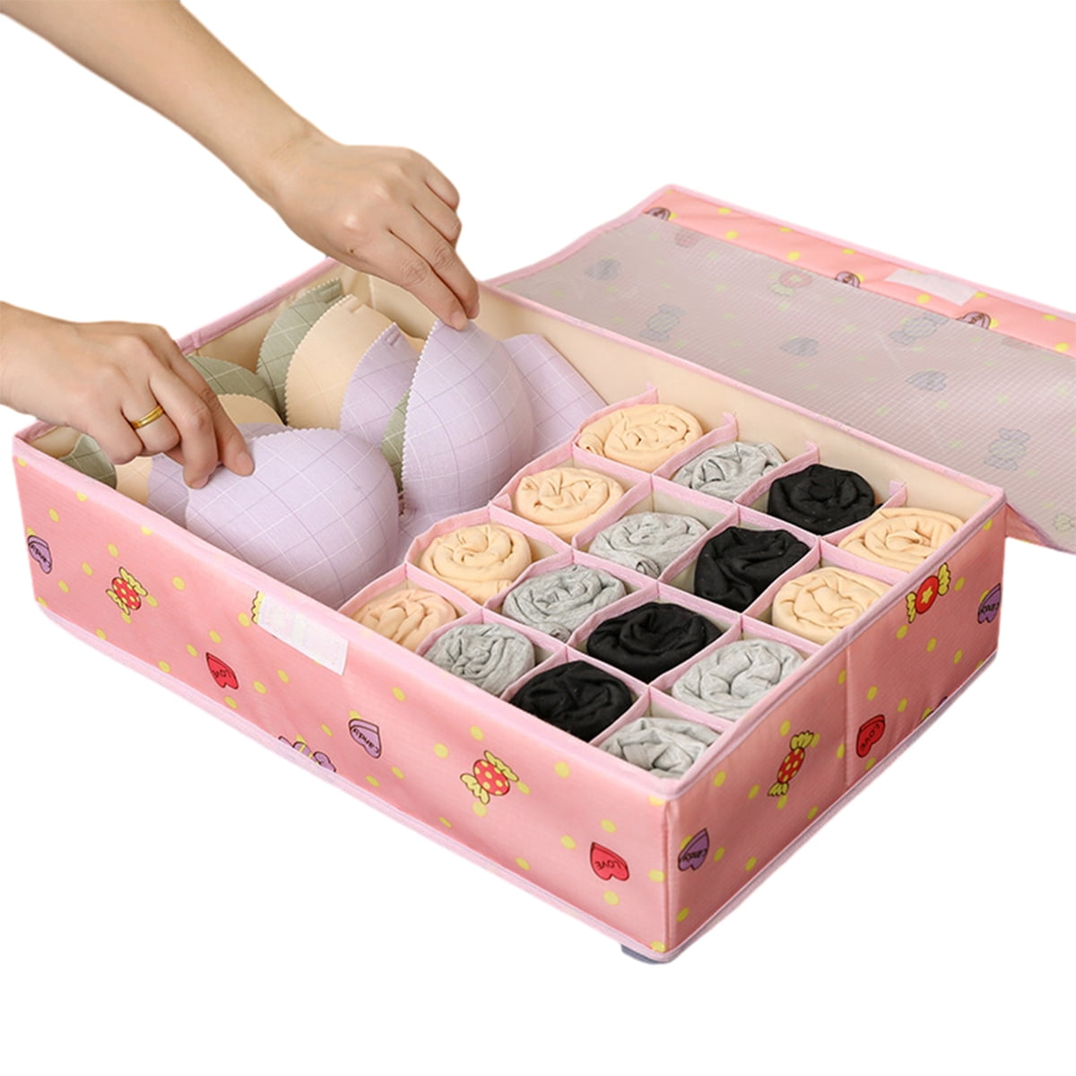 Closet Underwear Organizer Storage Box with Lid, 17 Cell Collapsible ...