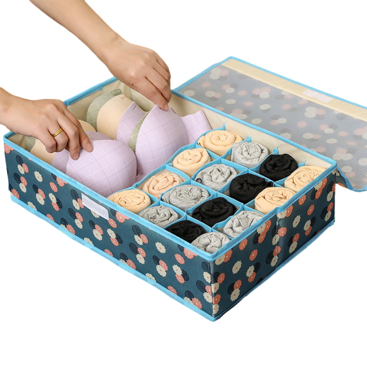 Closet Underwear Organizer Storage Box with Lid, 17 Cell Collapsible ...