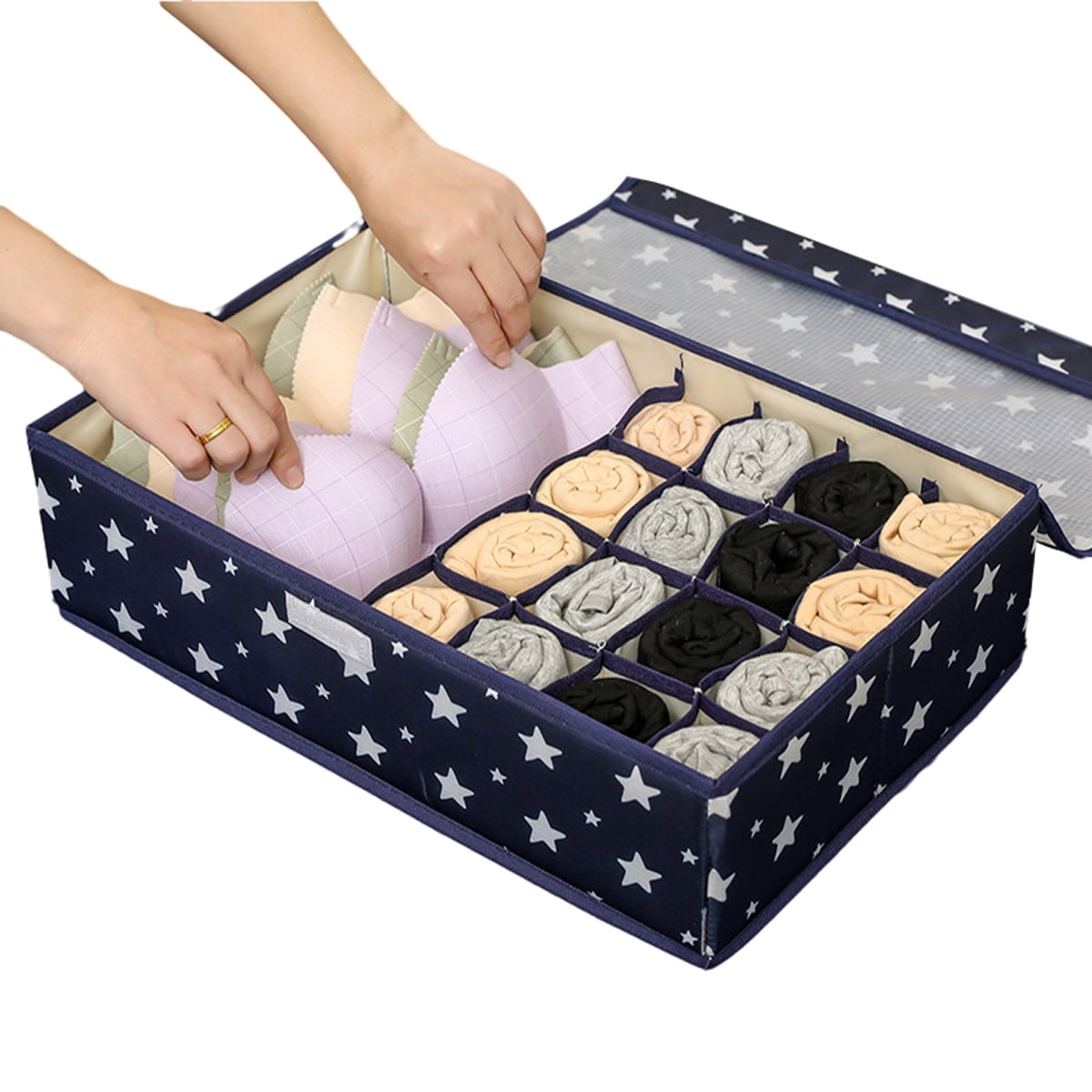 Closet Underwear Organizer Storage Box with Lid, 17 Cell Collapsible ...