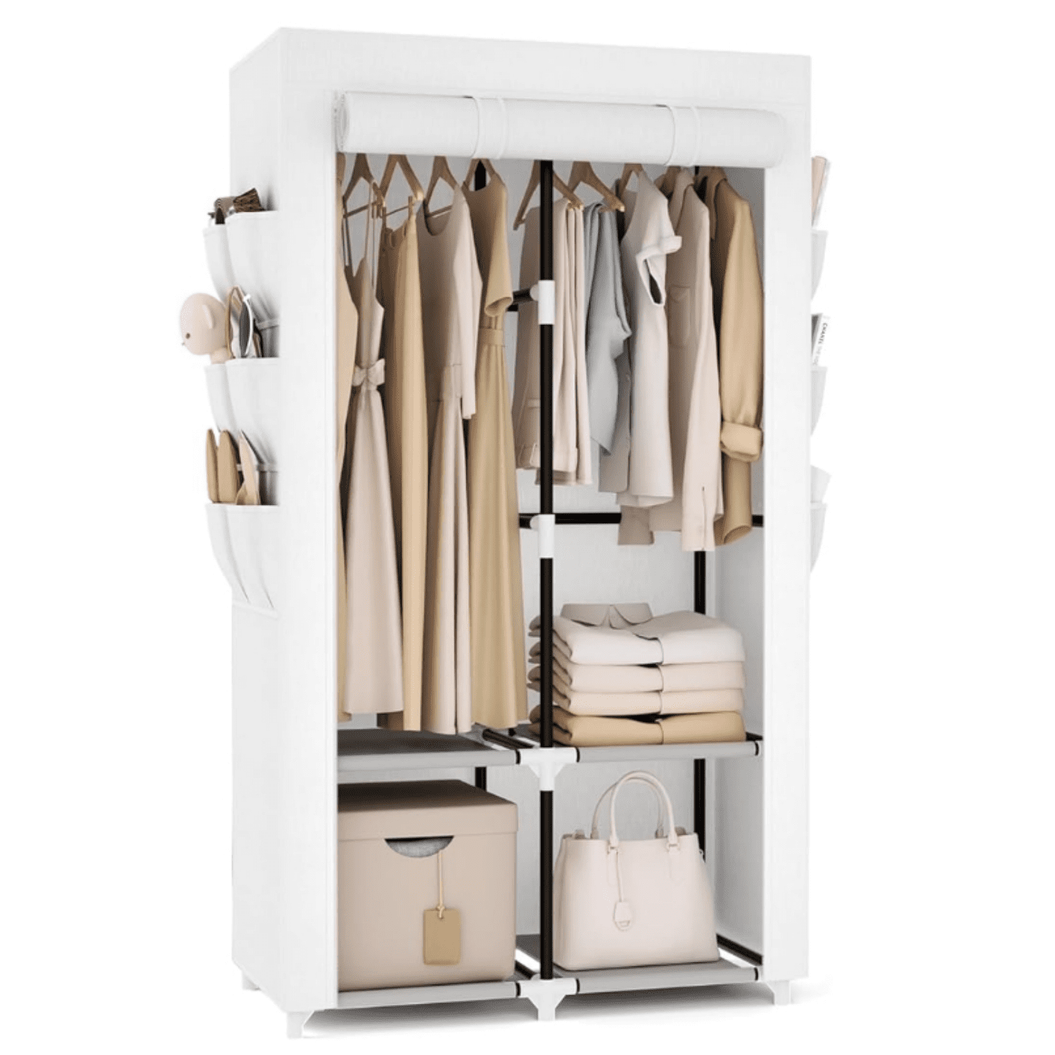 Closet Wardrobe Closet for Hanging Clothes with 4 Storage Shelves, 2 ...