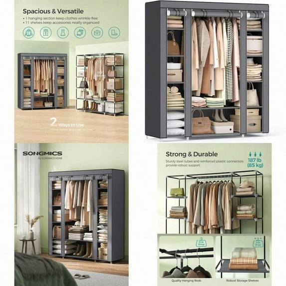 Closet Wardrobe Portable Closet for Bedroom Clothes Rail with Non-Woven ...