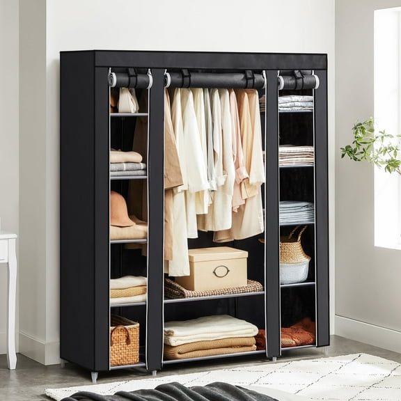 Closet Wardrobe Portable Closet for Bedroom Clothes Rail with Non-Woven ...