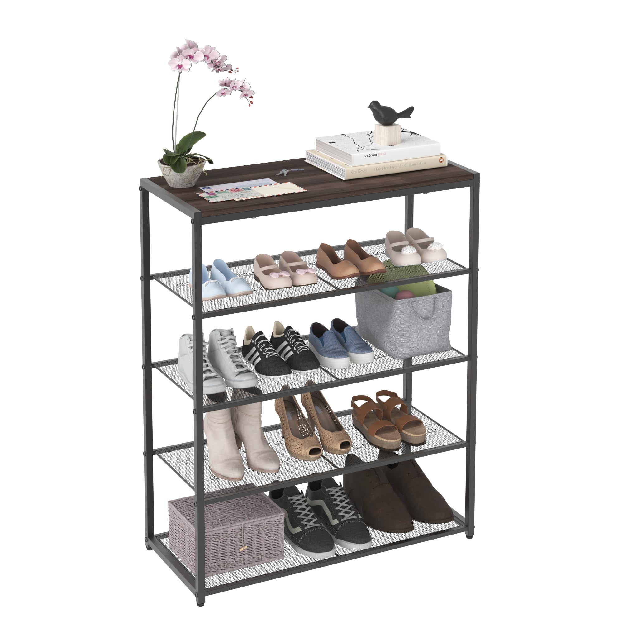 ClosetMaid 5-Tier Shoe Rack, Storage Organizer, with Wood Top Shelf, 4 ...