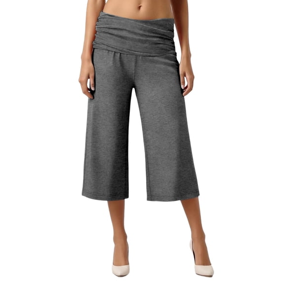Clossjun Gaucho Pants for Women Fold Over Flowy Low Rise Wide Leg Capri ...