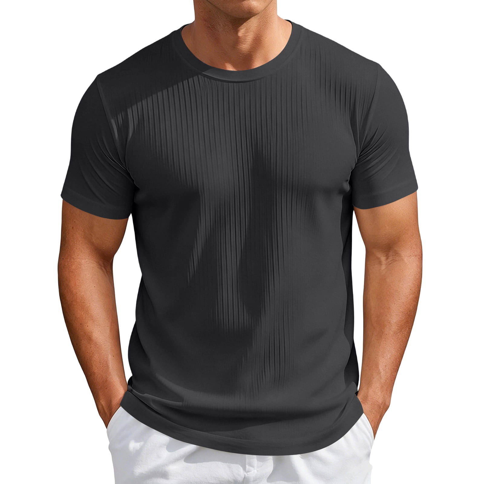 Clossjun Men's Short Sleeve T-Shirts Knit Shirts Casual Crewneck Ribbed ...