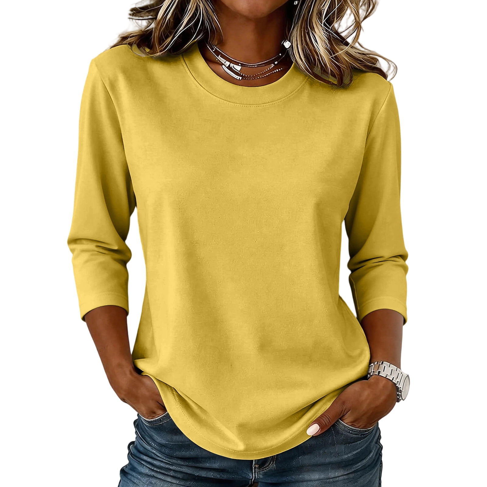 Clossjun Women's Casual 3/4 Sleeve T-Shirts Round Neck Cute Tunic Tops ...