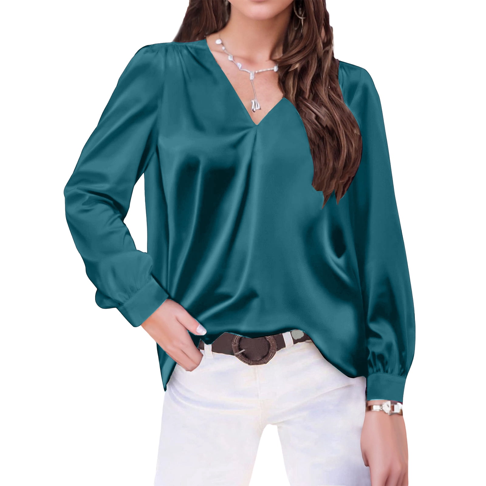 Clossjun Womens Business Casual Tops, Long Sleeve Work Satin Blouses ...
