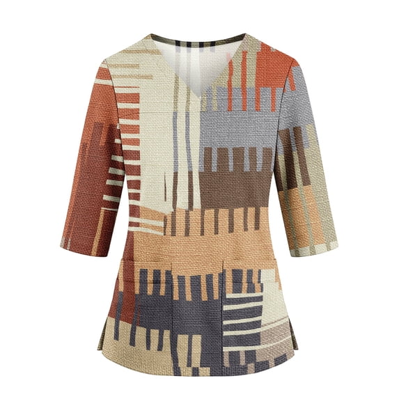Clossjun Womens Scrubs V-Neck Patchwork Printed Scrub Top Short Sleeve ...