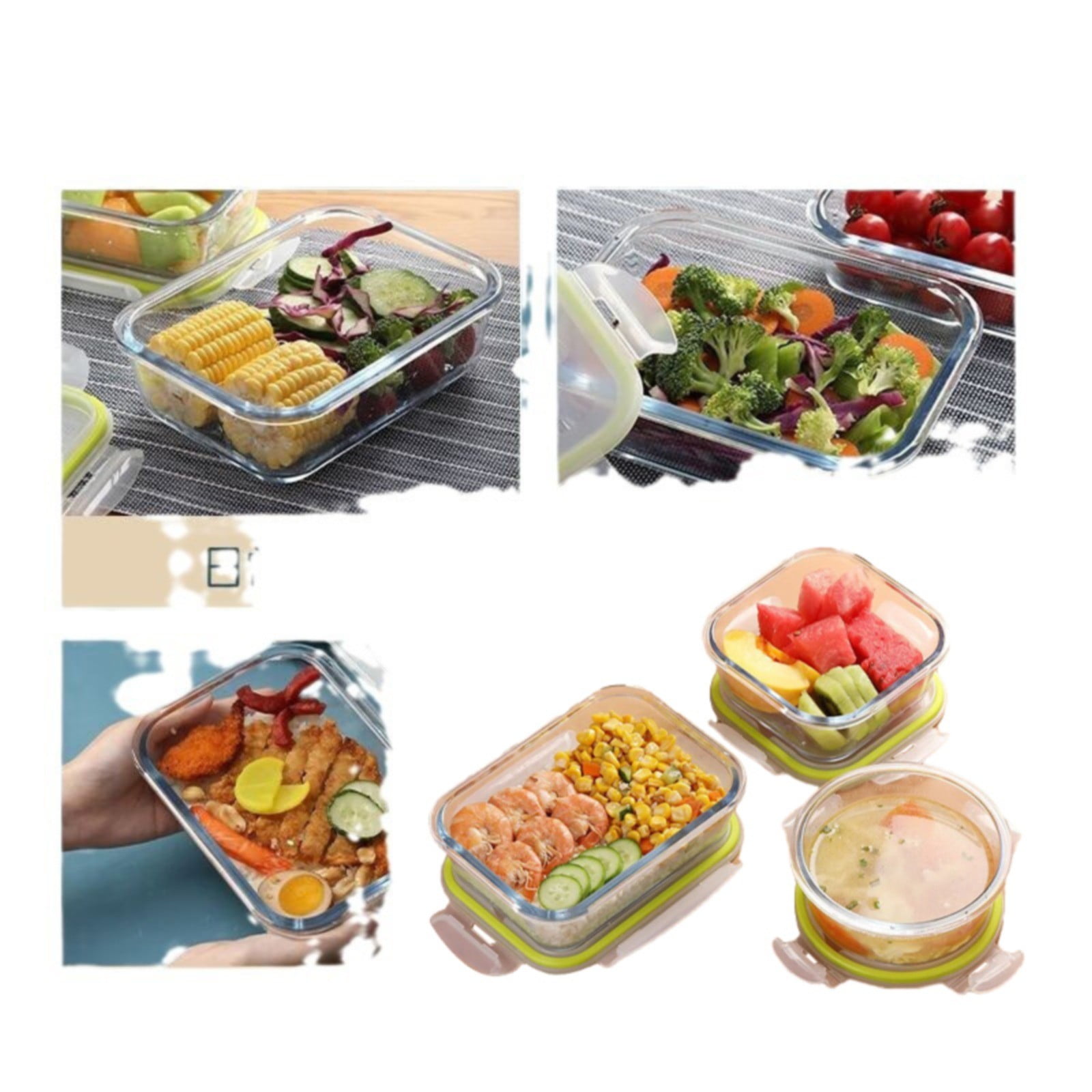 Closure Bags Lids Boxes Freshlock 3 Pack Mixed Size Glass Food Storage ...