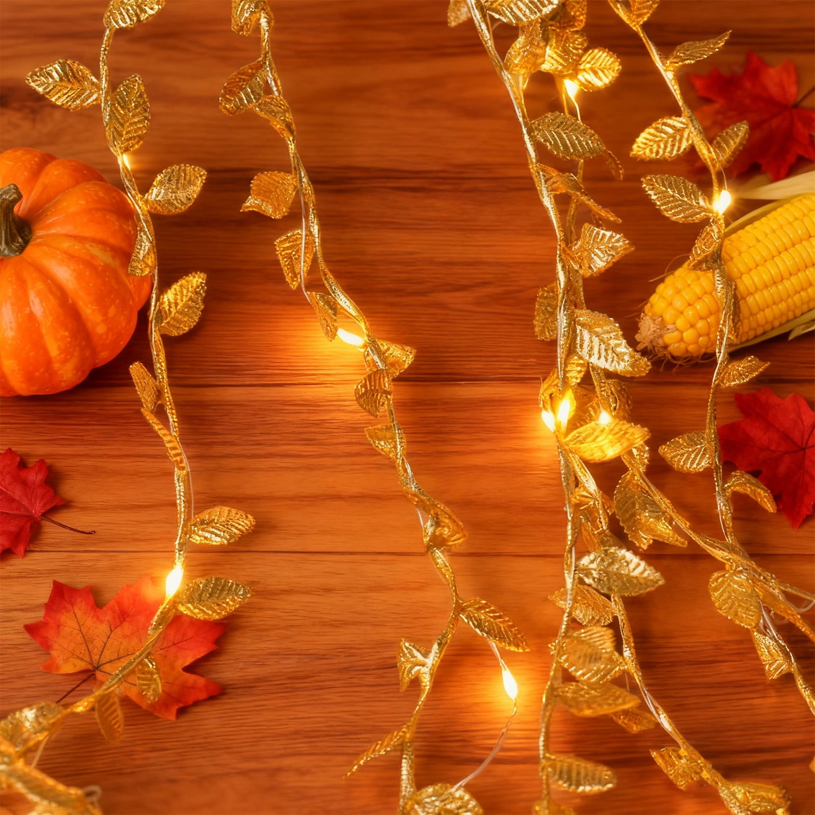 Clot H Lamp String 118.7" Gold LED Leaf Light String with Copper Wire ...