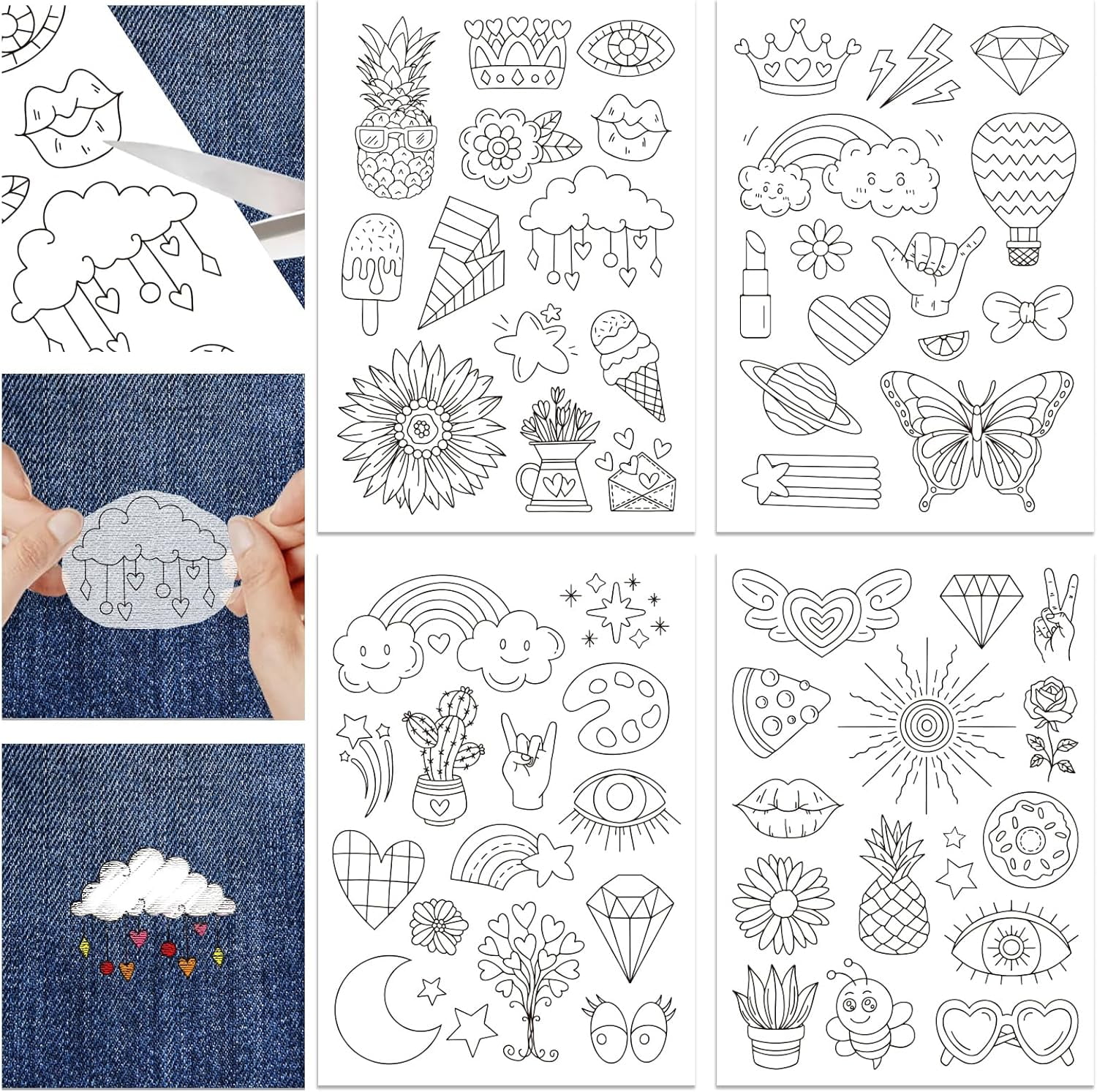 Cloth 1 set 4 Sheets 11.6x8.2 Inch Stick and Stitch Embroidery Patterns ...