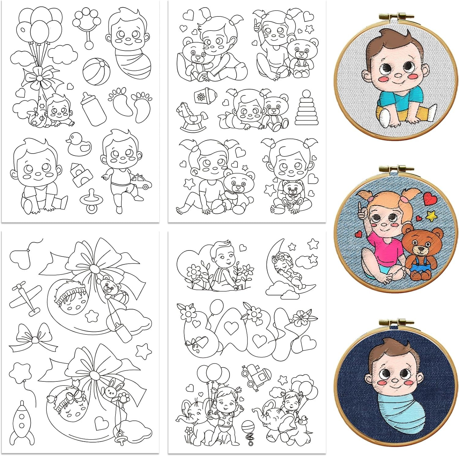 Cloth 1 set 4 Sheets 11.6x8.2 Inch Stick and Stitch Embroidery Patterns ...