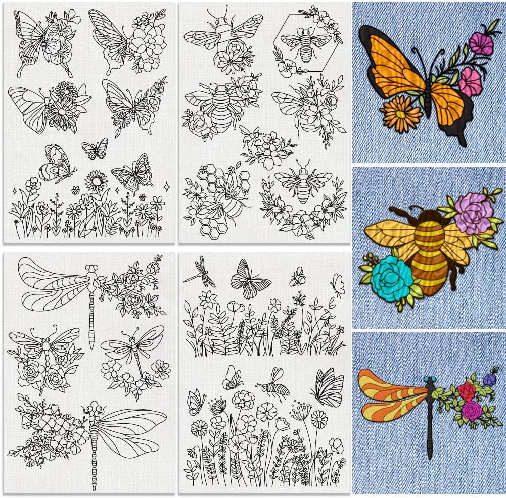 Cloth 1 set 4 Sheets 11.6x8.2 Inch Stick and Stitch Embroidery Patterns Non-woven Fabrics Water ...