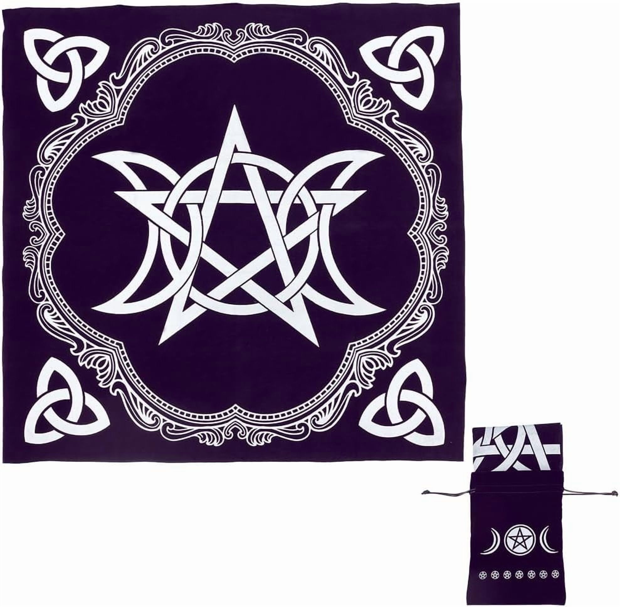 Cloth Black Triple Moon Pentagram Tarot Cloth with Velvet Fabric Bag ...