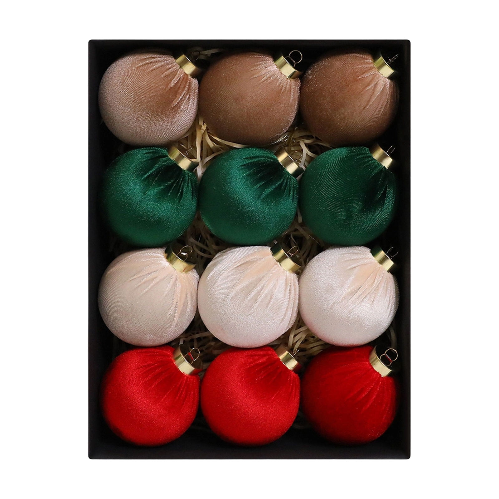 Cloth Christmas Ball Ornaments Set of 12 Pack Tree Decorations Holiday ...