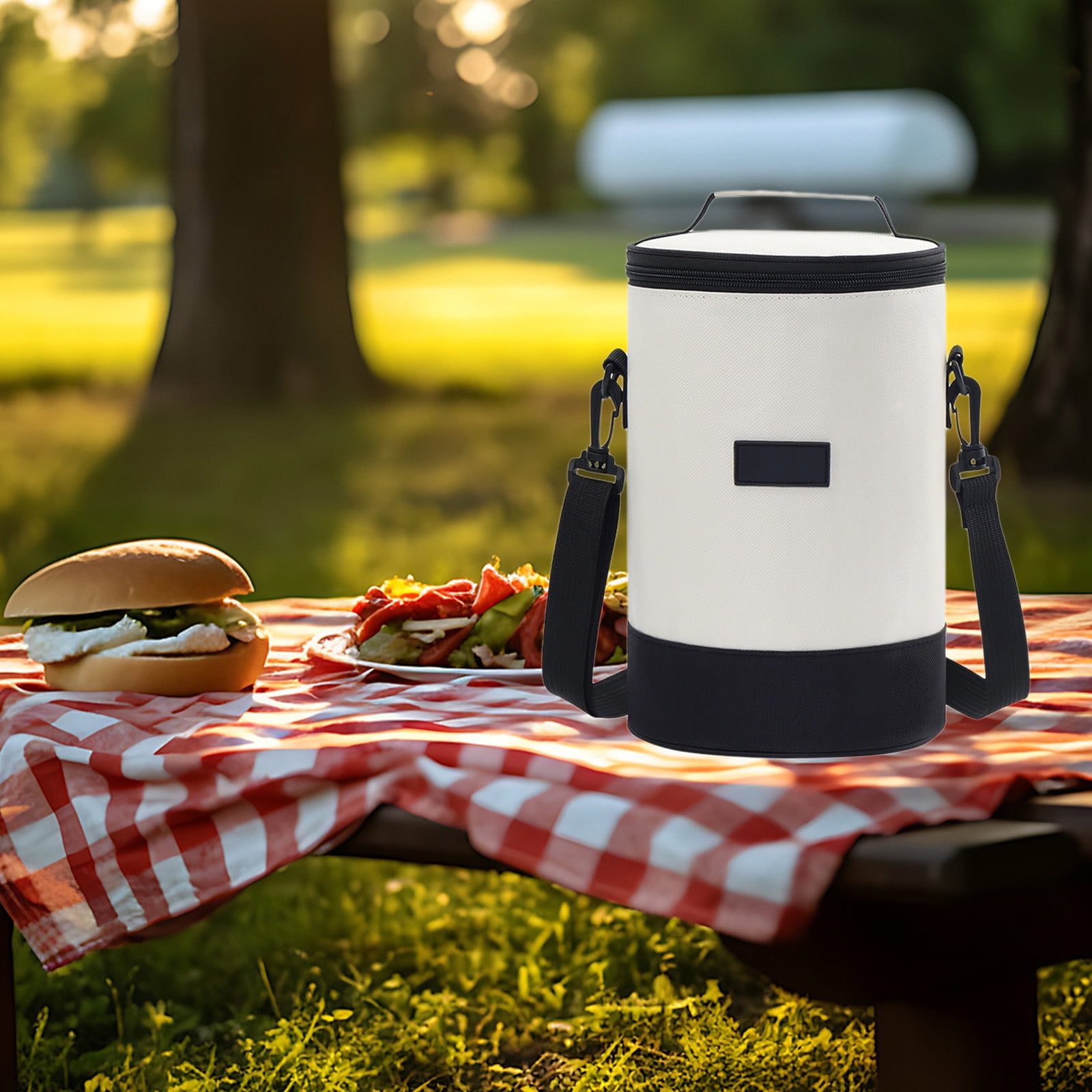 Cloth Cylinder Bento Lunch Bag, Insulated Round Meal Tote, Outdoor ...