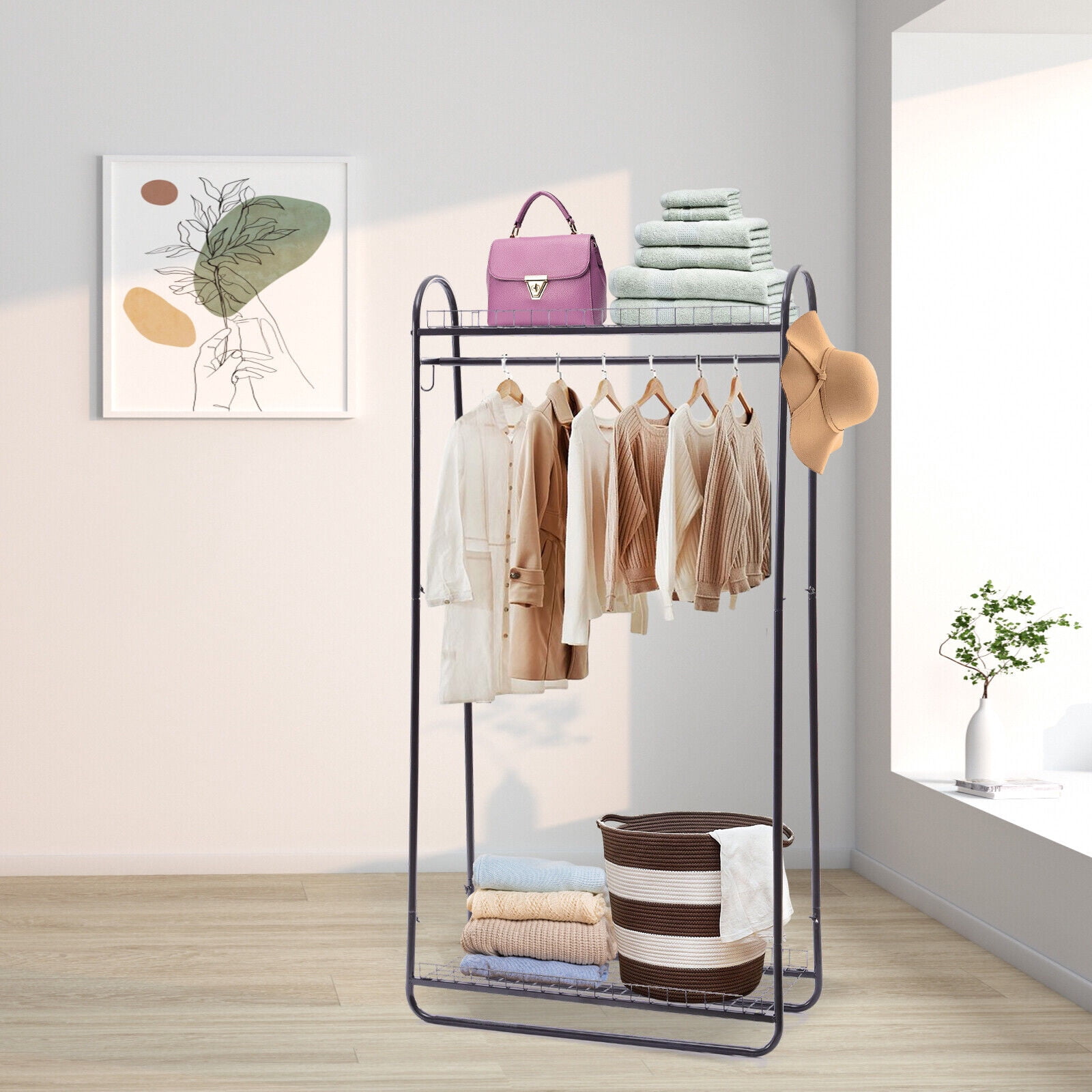Cloth Garment Rail Shoe Rack Shelf Stand Metal Storage Shelves Heavy ...