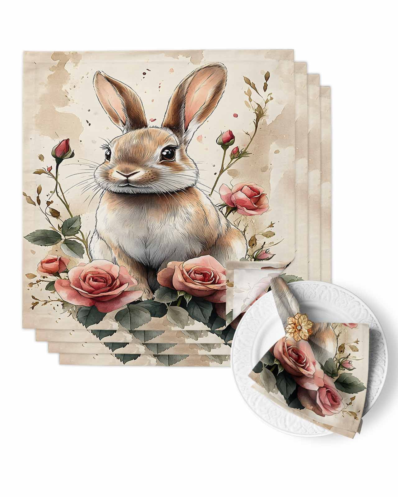 Cloth Napkins 4 Pack 20x20 Inches, Easter Bunny Spring Polyester ...