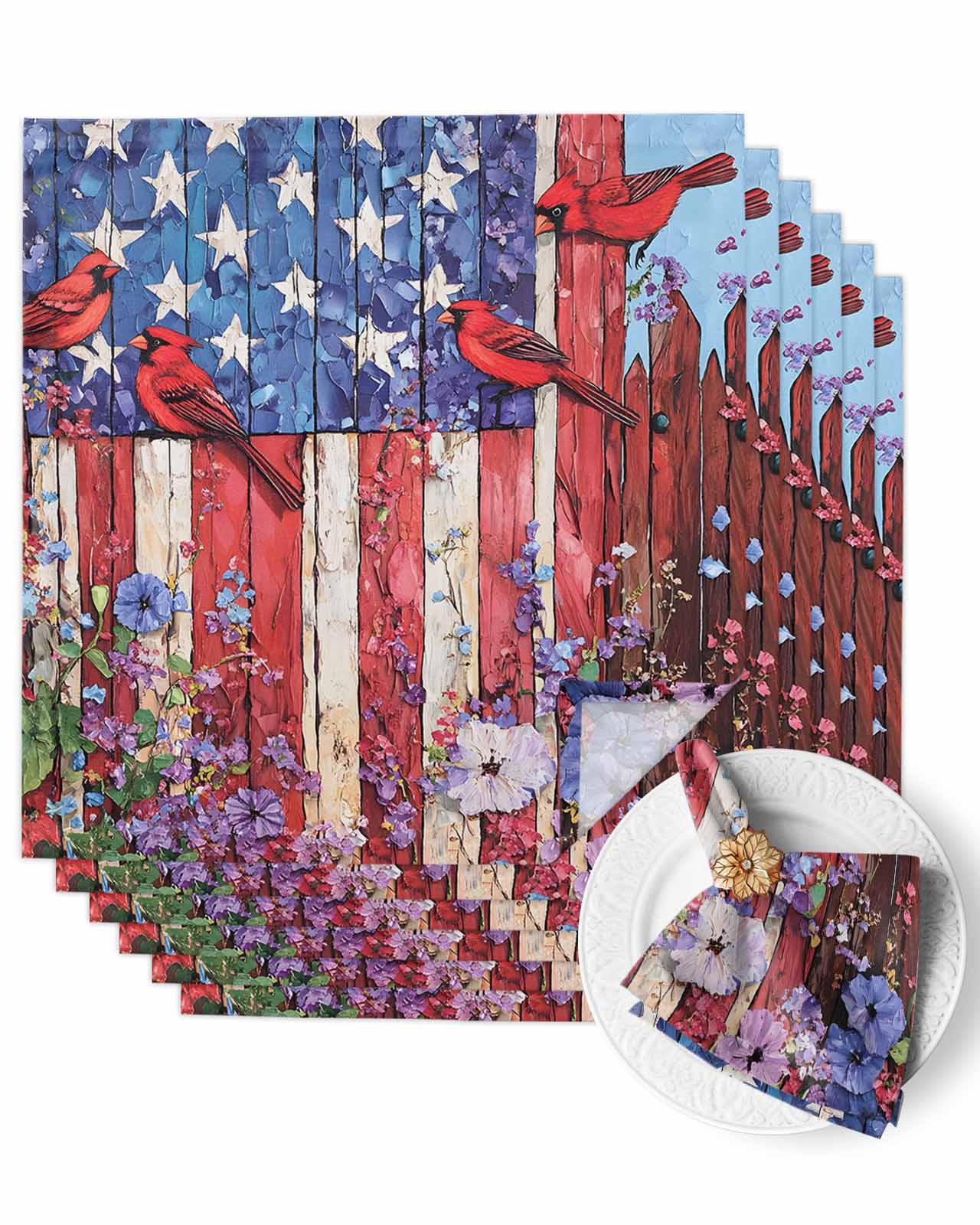 Cloth Napkins 4th of July Retro USA Flag Bird Washable Soft Kitchen ...