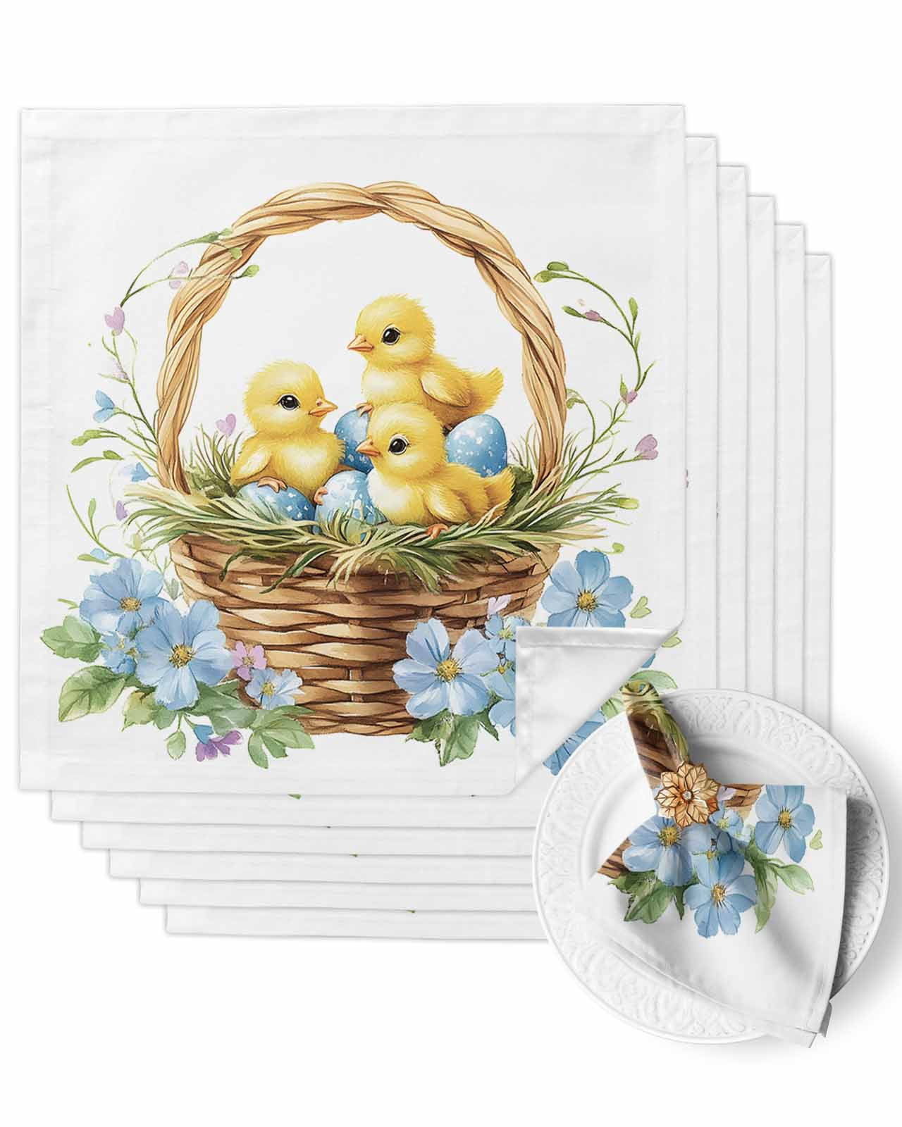 Cloth Napkins 6 Pack 20x20 Inches, Easter Egg Chicken Polyester ...