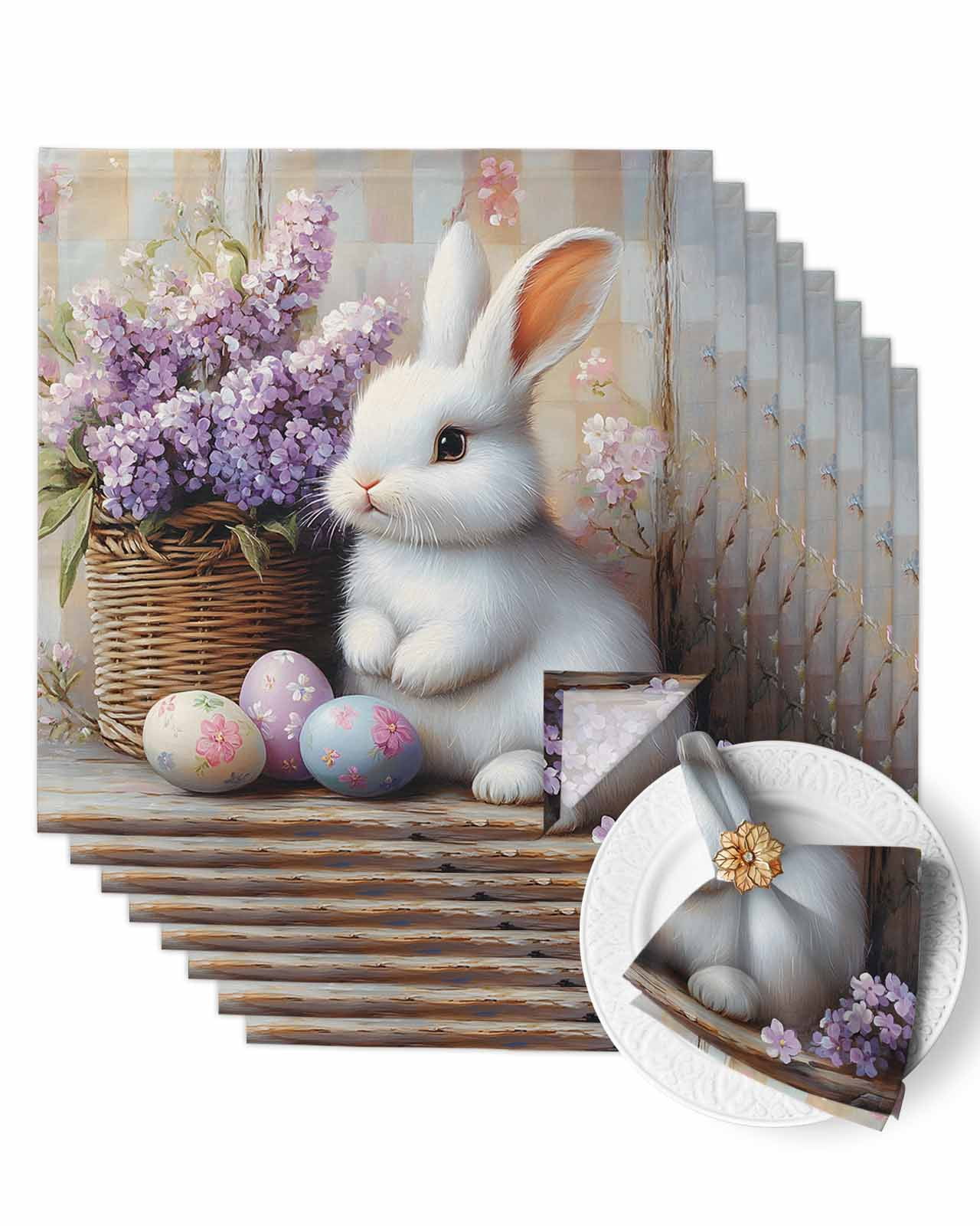 Cloth Napkins 8 Pack 20x20 Inches, Easter Eggs Bunny Polyester ...