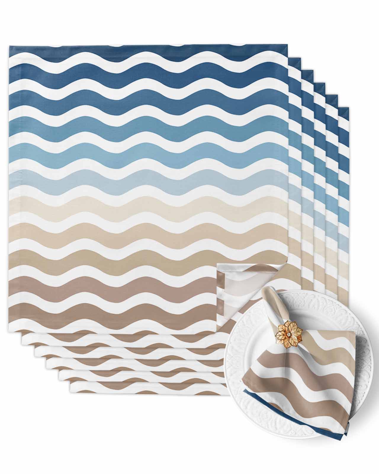 Cloth Napkins Abstract Blue Khaki Gradient Art Washable Soft Kitchen ...