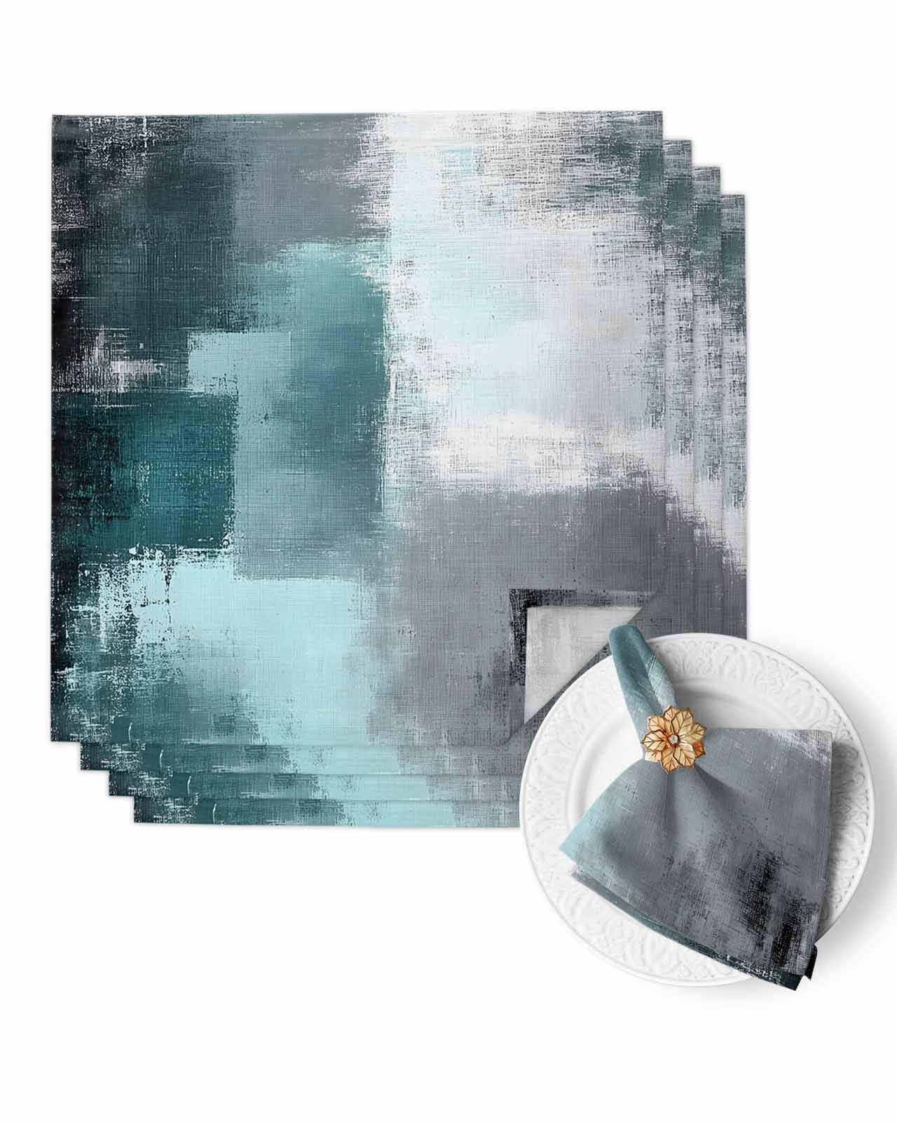 Cloth Napkins Abstract Color Block Bronze Gray Washable Soft Kitchen ...