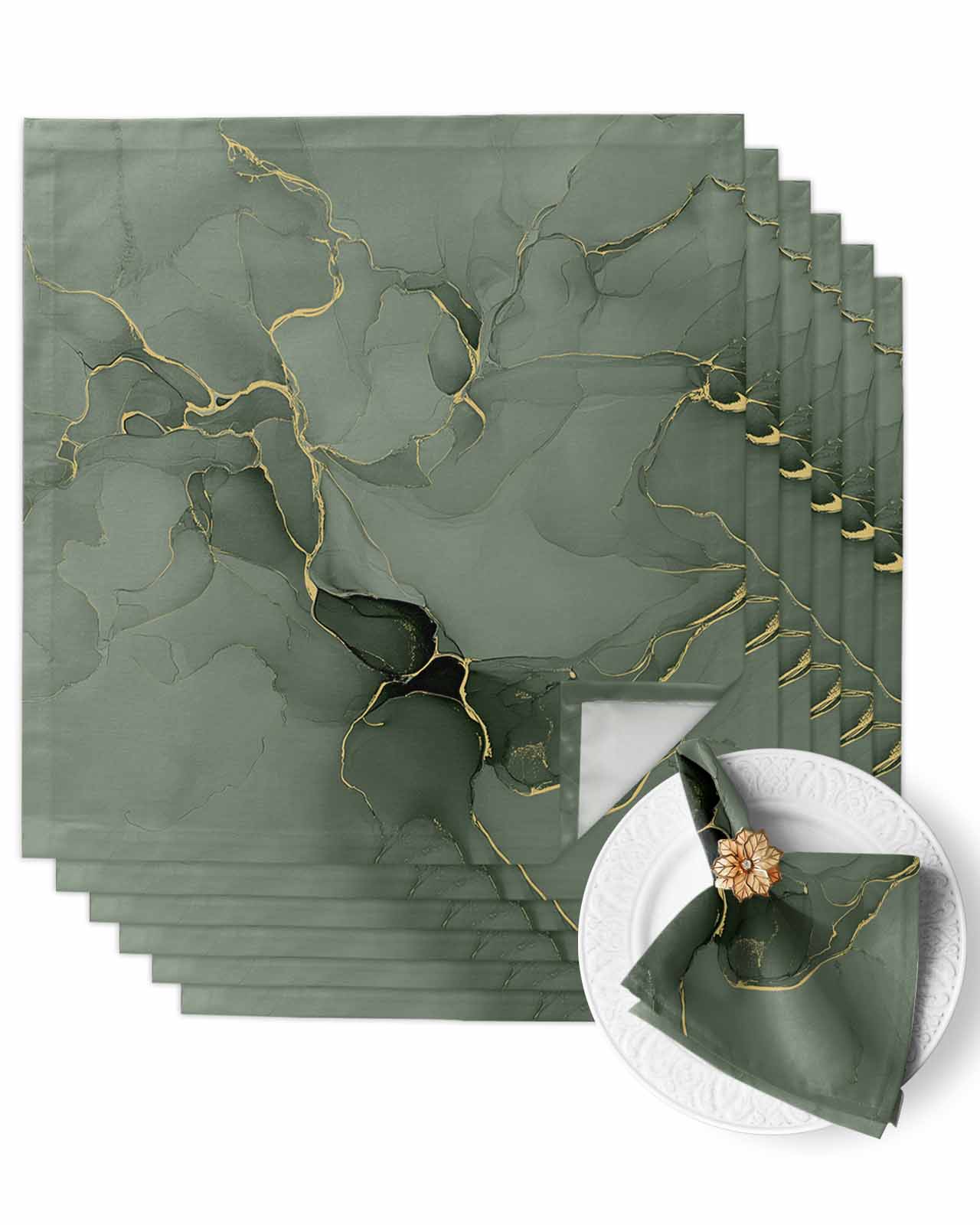 Cloth Napkins Abstract Modern Sage Green Marble Washable Soft Kitchen ...