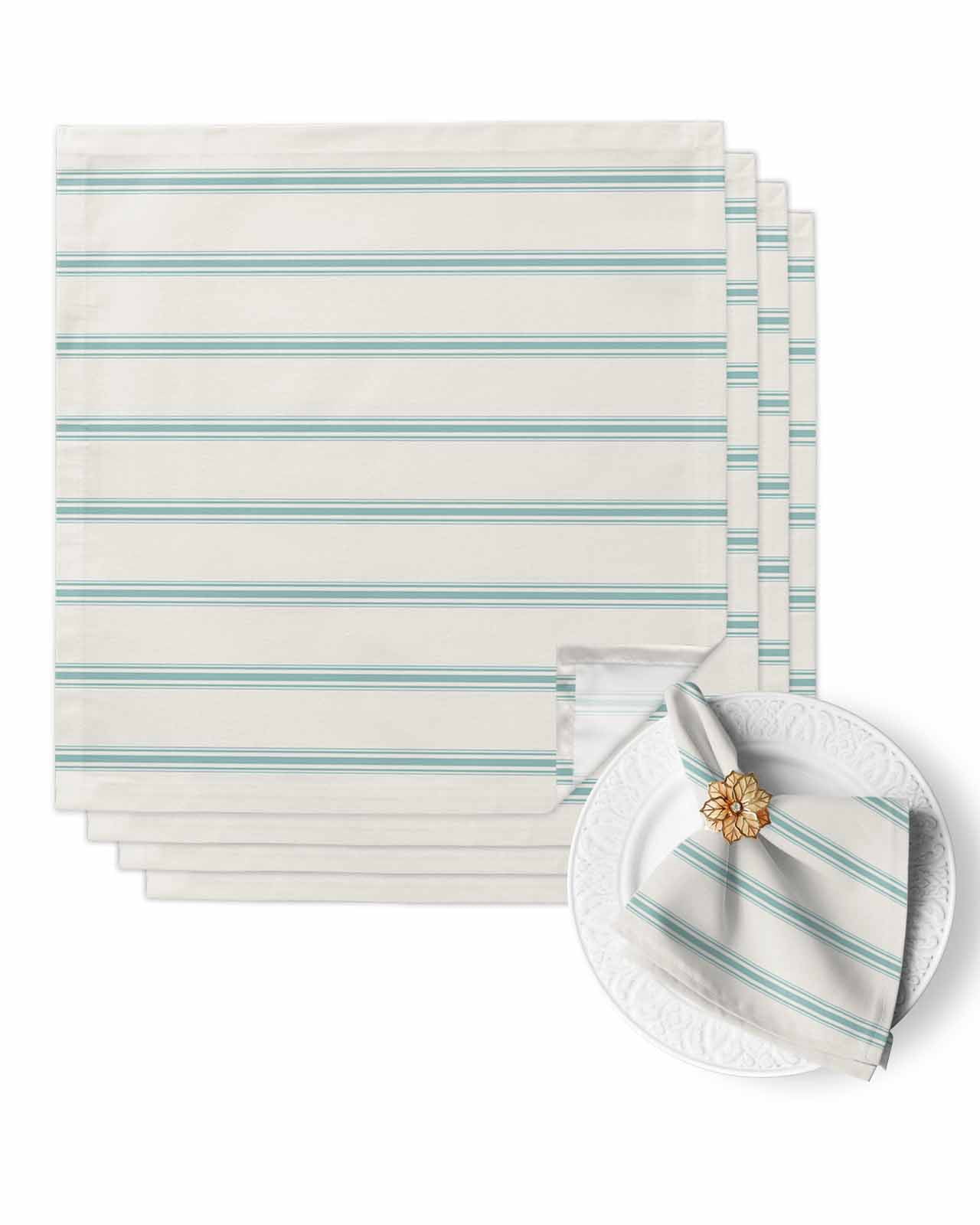 Cloth Napkins Abstract Teal Stripe Geometric Art Washable Soft Kitchen ...