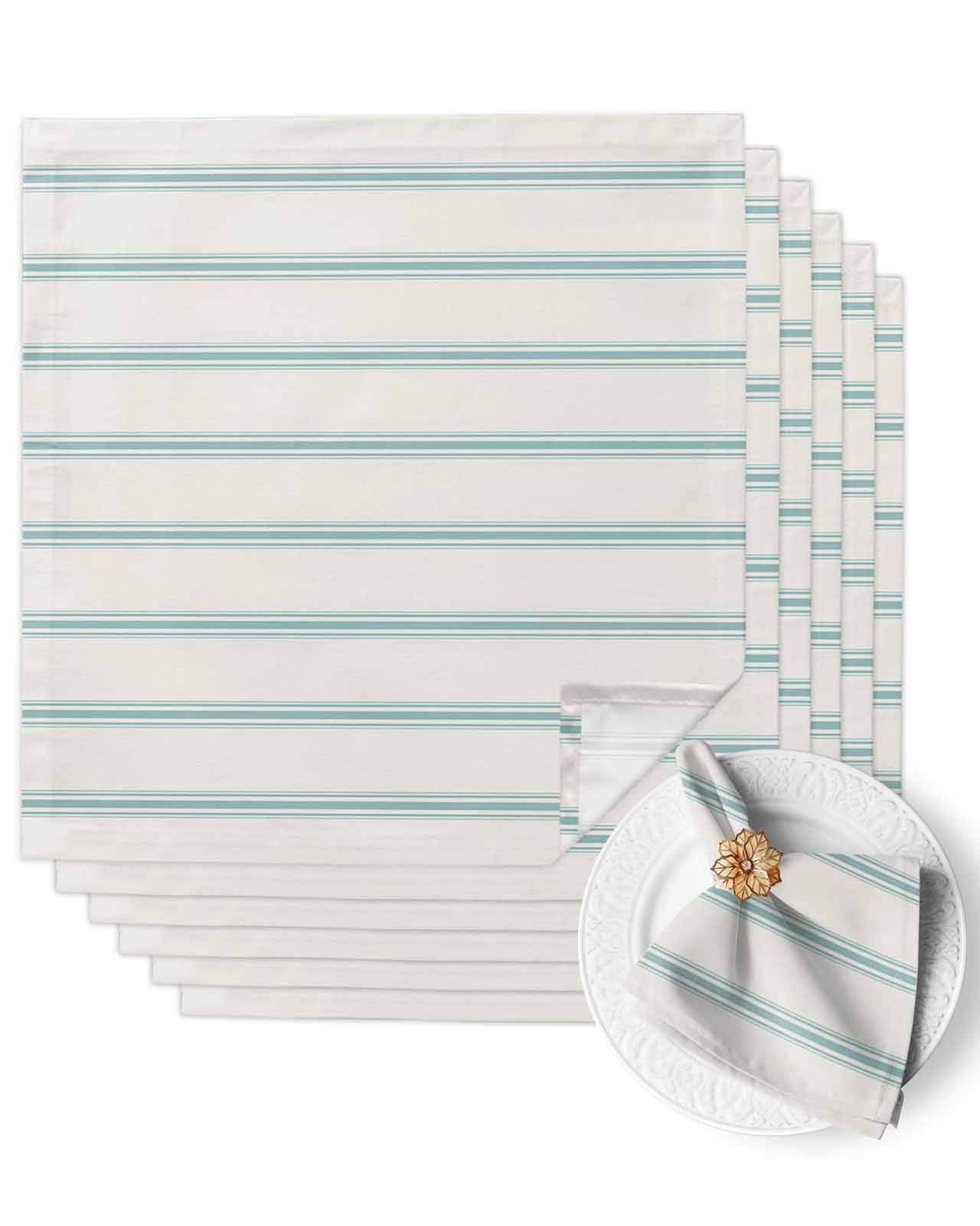Cloth Napkins Abstract Teal Stripe Geometric Art Washable Soft Kitchen ...