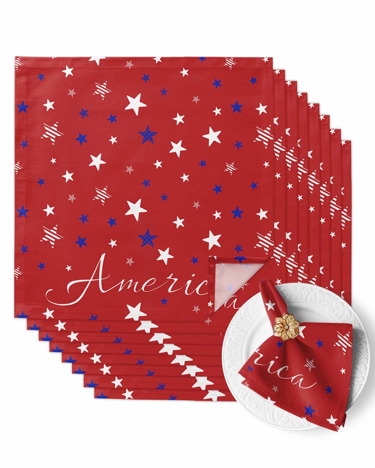 Cloth Napkins American Stars on Red Washable Soft Kitchen Dinner Napkin ...