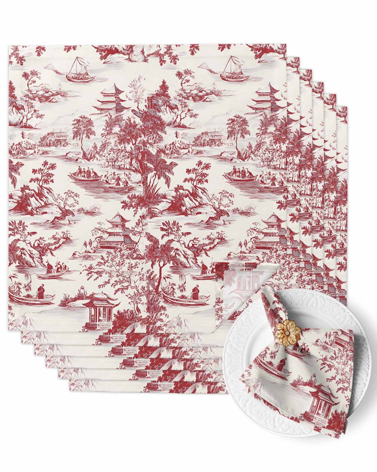 Cloth Napkins Chinoiserie Garden Asian Scenic Washable Soft Kitchen ...