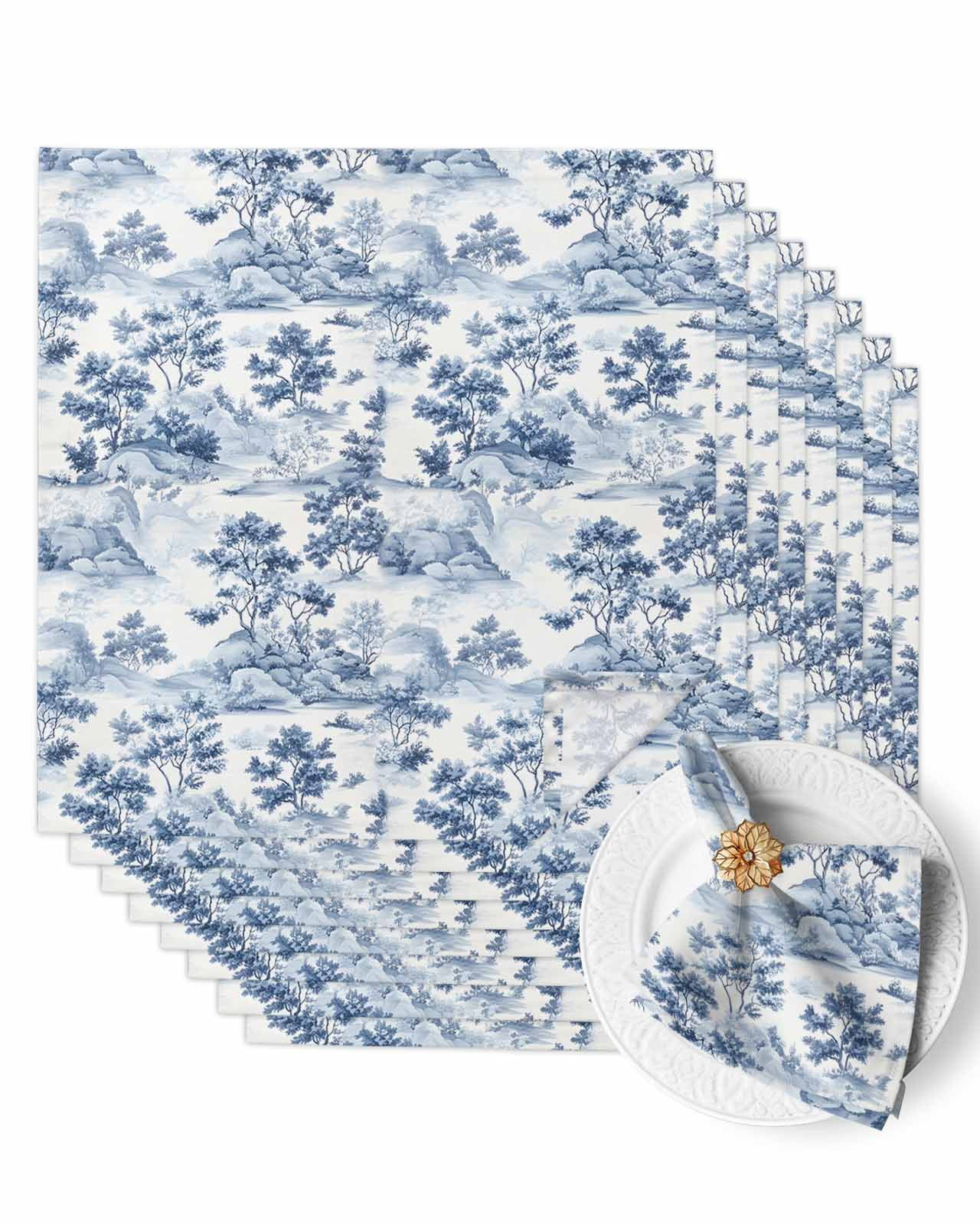 Cloth Napkins Chinoiserie Garden Plant Hill Scene Washable Soft Kitchen ...