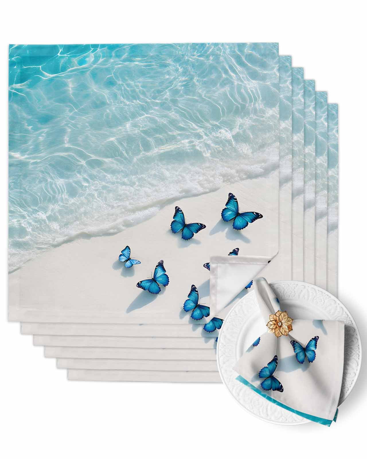Cloth Napkins Coastal Ocean Sea Water Butterfly Washable Soft Kitchen ...