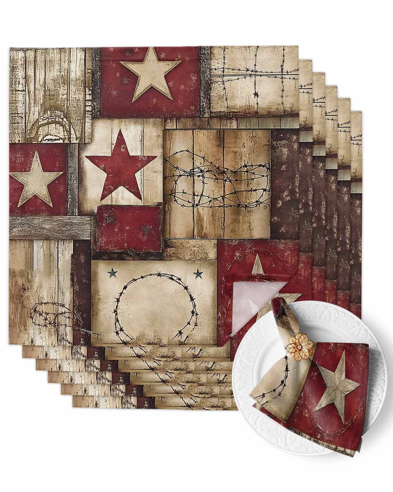 Cloth Napkins Farm Texas Country Star Wood Grain Washable Soft Kitchen ...