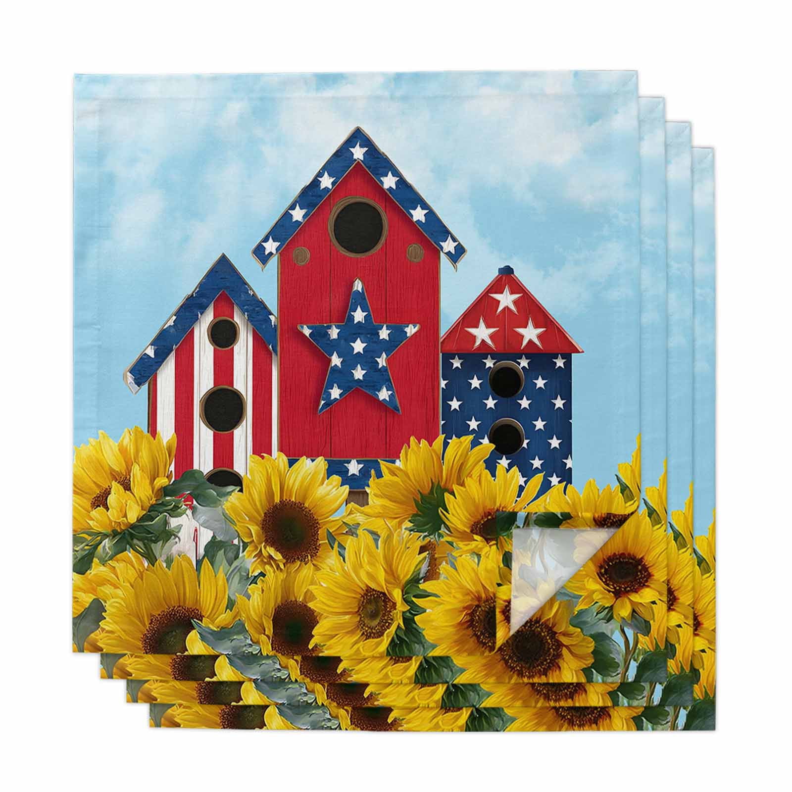 Cloth Napkins Farm Yellow Sunflower Leaves Washable Soft Kitchen Dinner ...