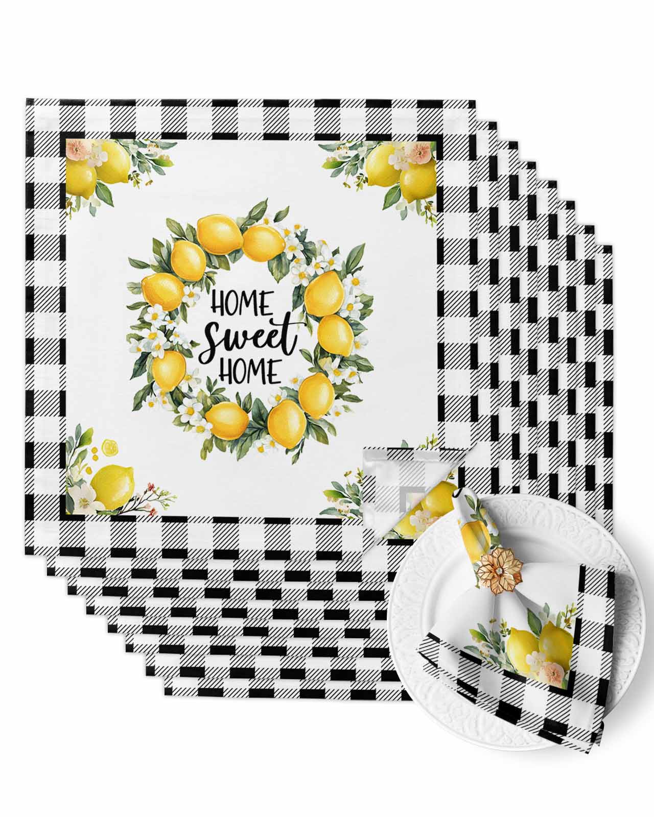Cloth Napkins Farmhouse Lemon Fruit Floral Washable Soft Kitchen Dinner ...