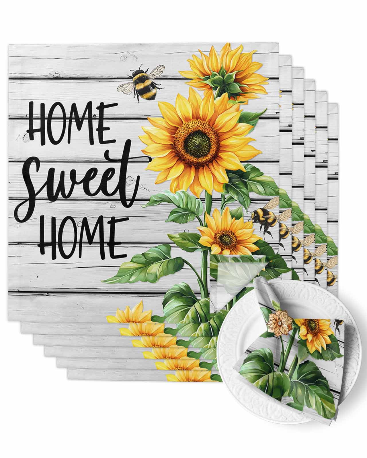 Cloth Napkins Farmhouse Sunflower Floral Bee Washable Soft Kitchen ...