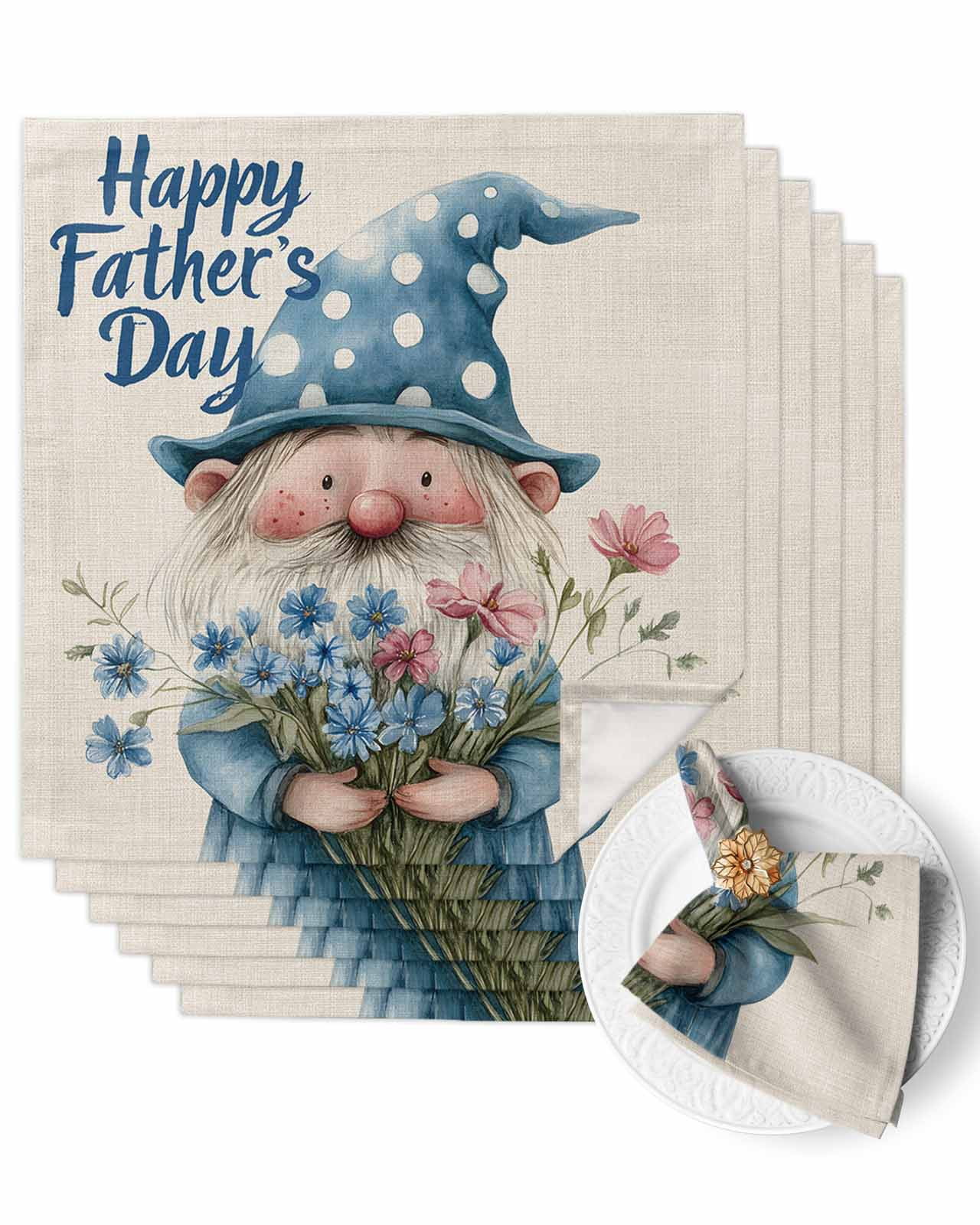 Cloth Napkins Happy Father's Day Gnome Flower Washable Soft Kitchen ...