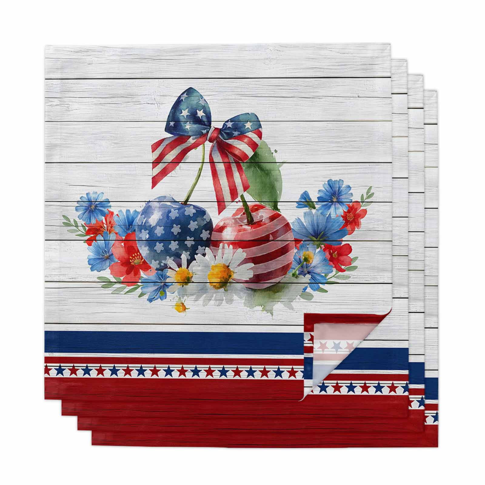 Cloth Napkins Independence Day Cherry Washable Soft Kitchen Dinner ...