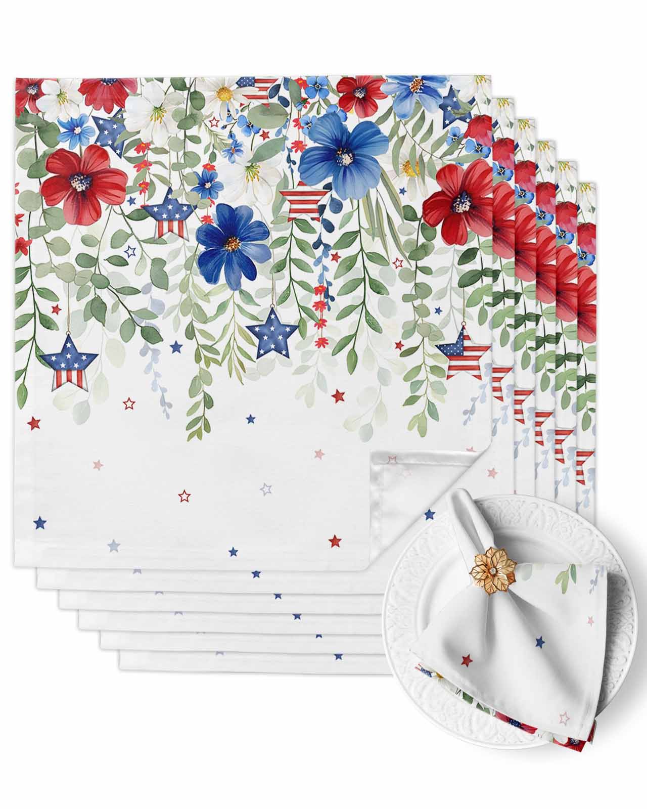 Cloth Napkins Independence Day Eucalyptus Leaf Flower Washable Soft ...