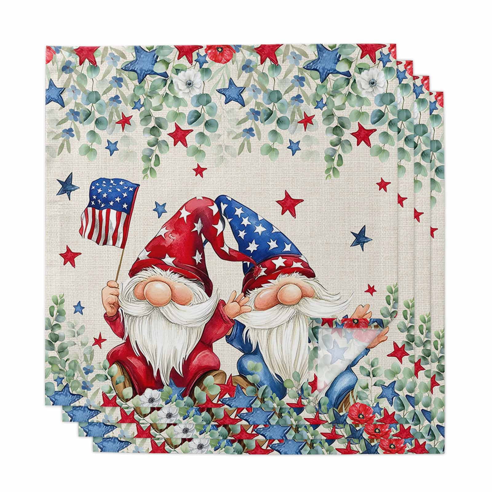 Cloth Napkins Independence Day Gnomes Washable Soft Kitchen Dinner ...