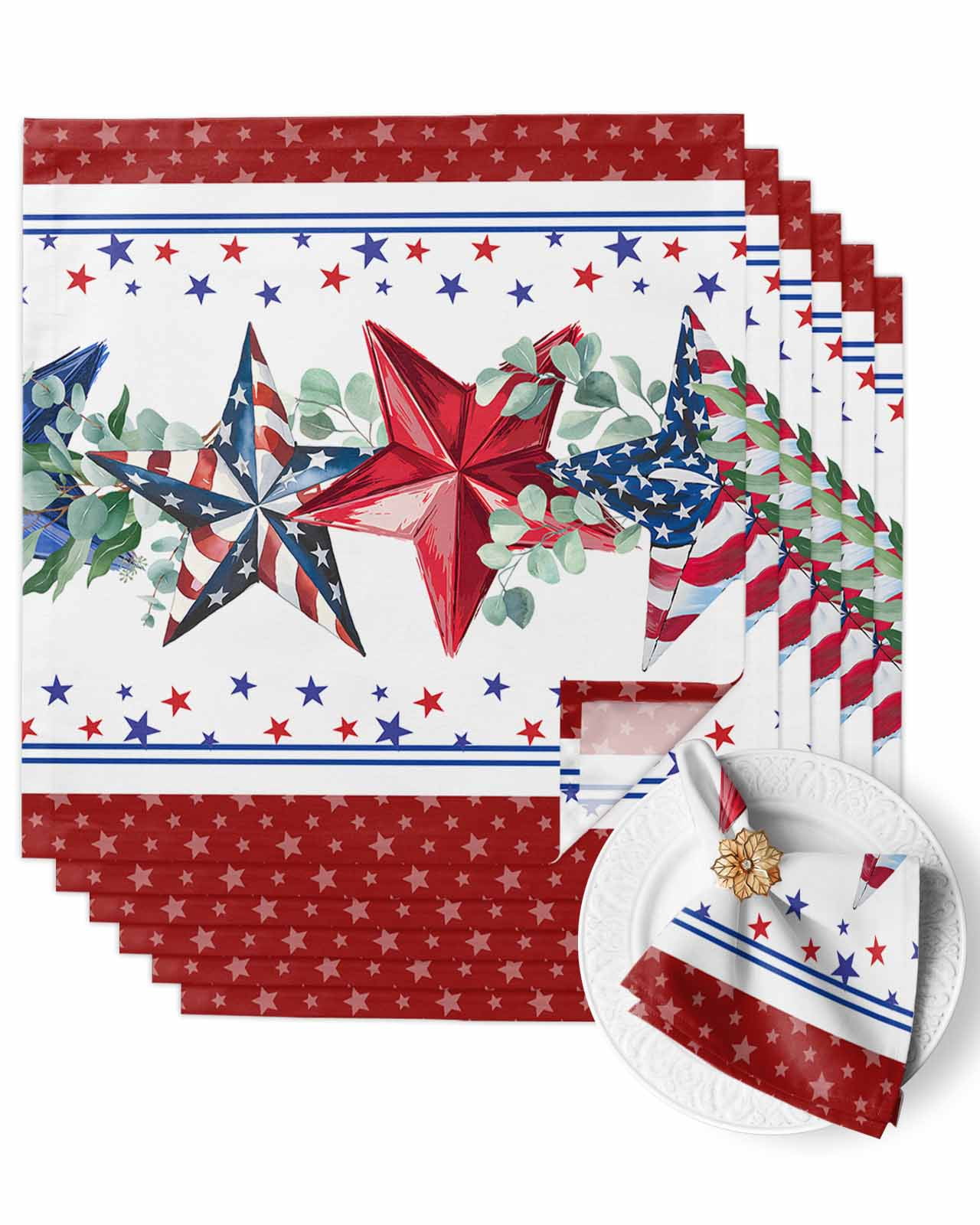 Cloth Napkins Independence Day Patriotic Star Washable Soft Kitchen ...