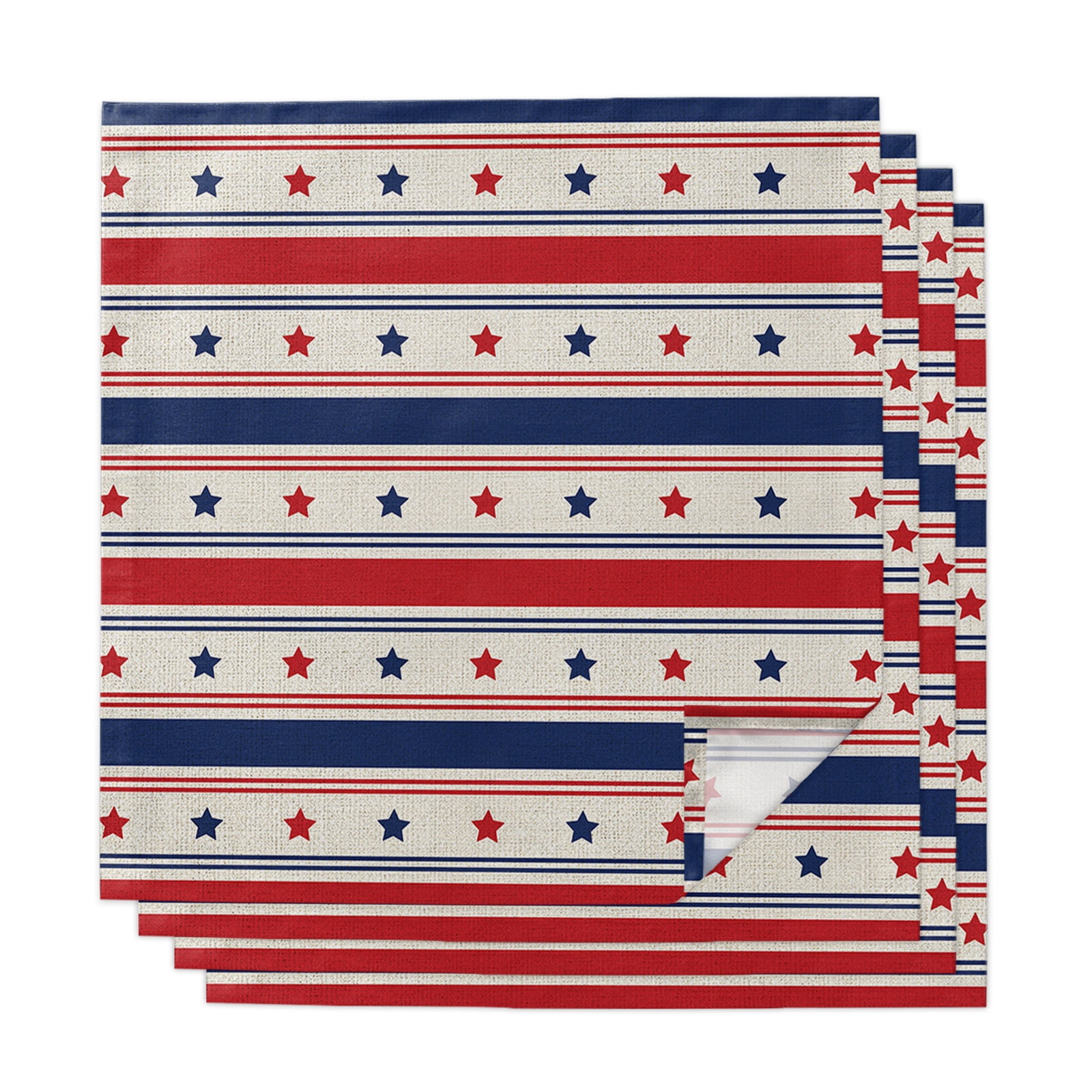 Cloth Napkins Independence Day Red Blue Star Striped Washable Soft ...