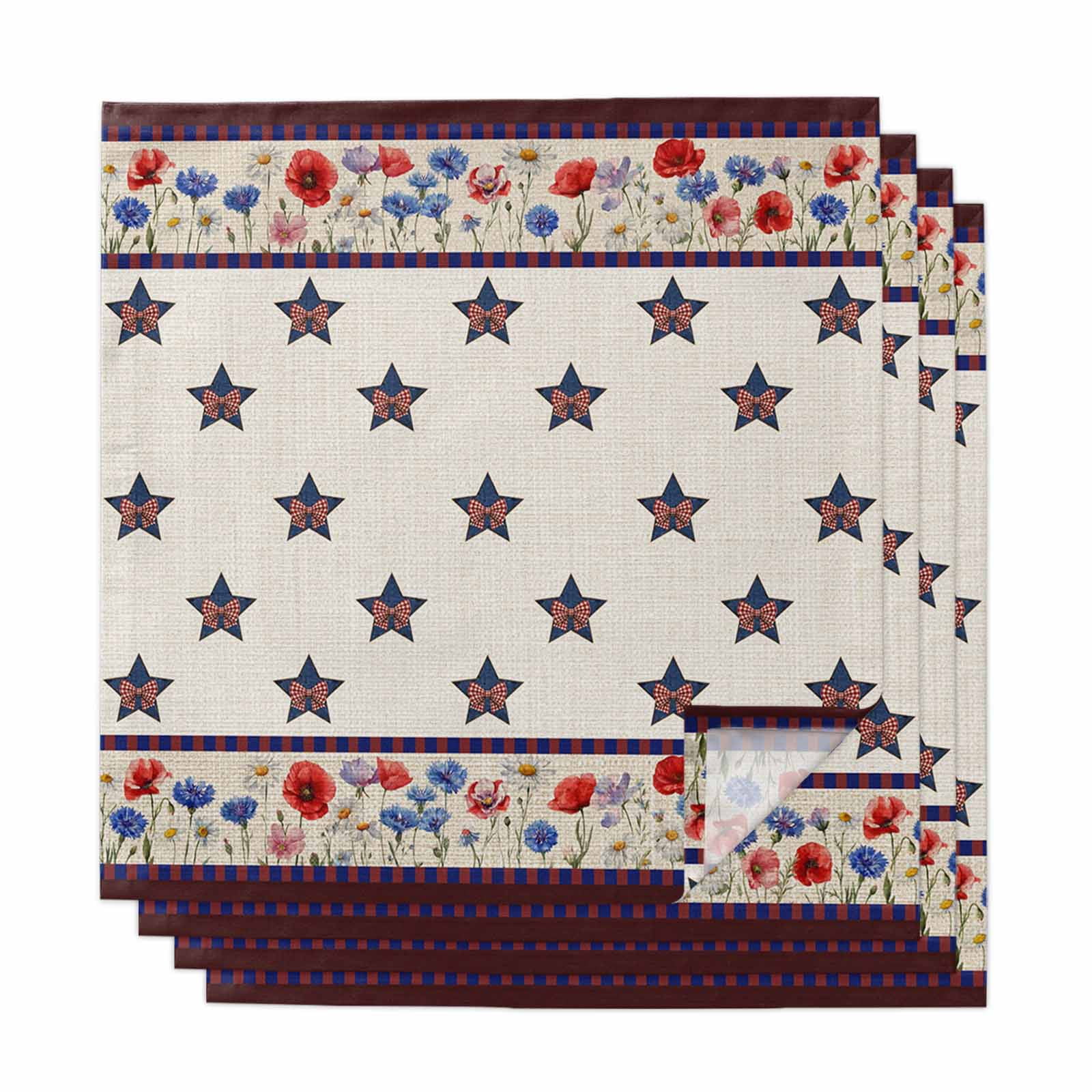 Cloth Napkins Independence Day Star Retro Linen Washable Soft Kitchen ...