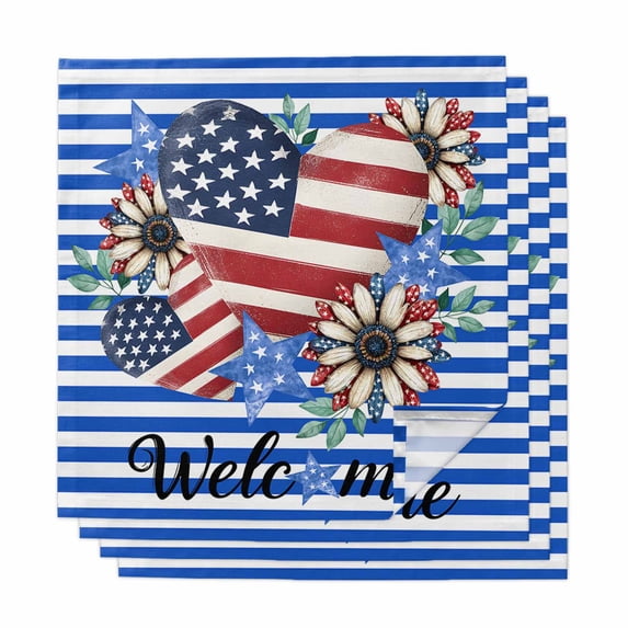 Cloth Napkins Independence Day USA Flag Heart Flower Washable Soft ...